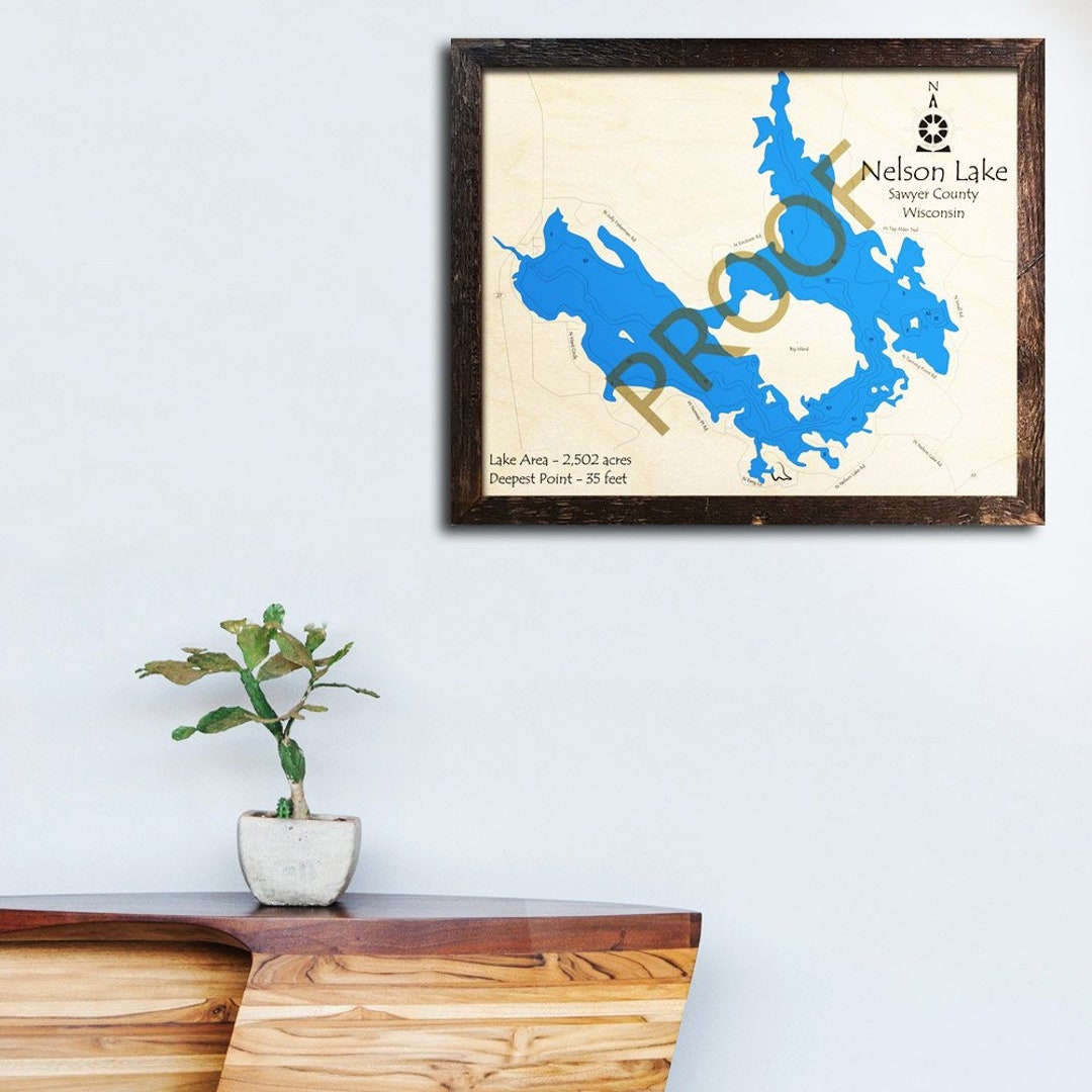 Nelson Lake, Wisconsin 3D Wood Map | Cabin Decor - Lake House Décor ...