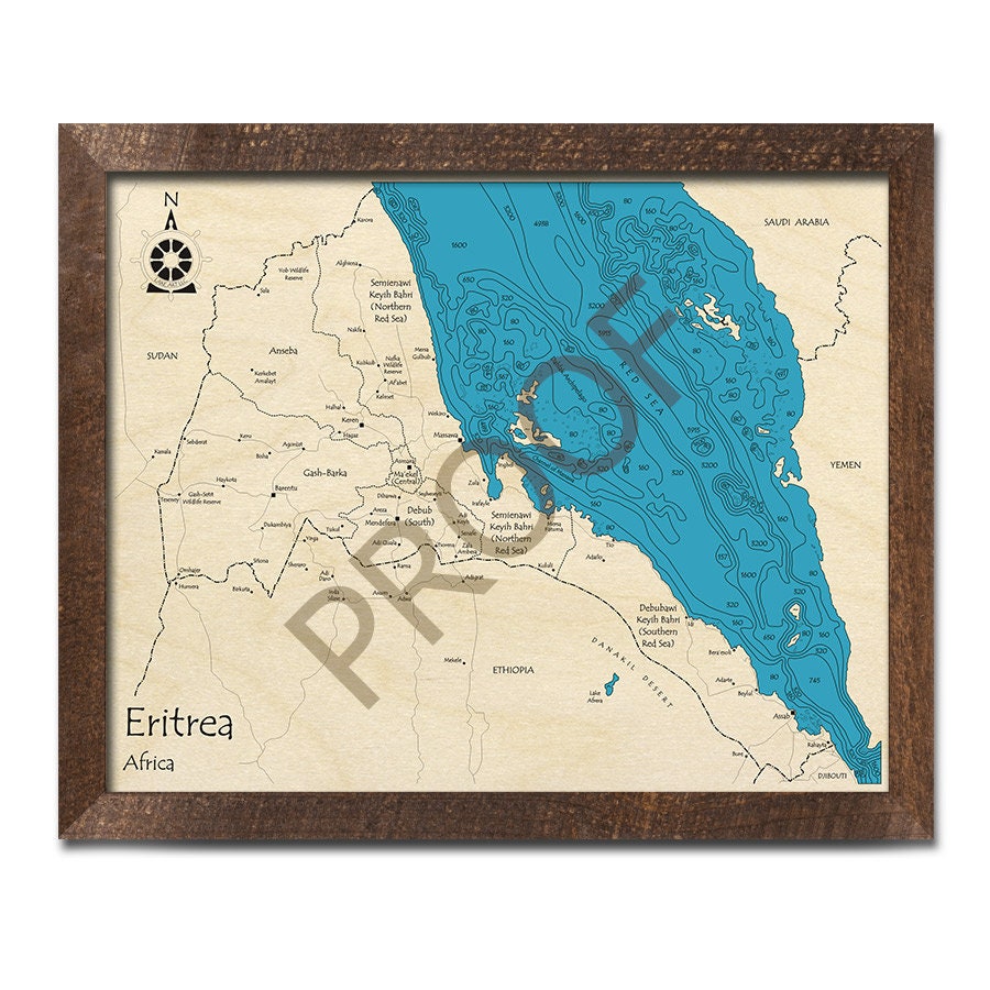 Eritrea Africa 3D Wood Map Red Sea Nautical Chart Saudi | Etsy