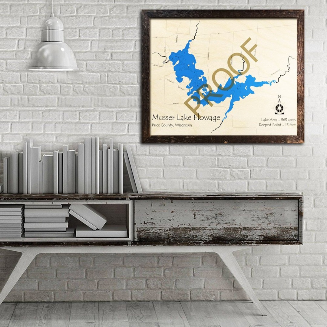 Musser Lake Flowage, Wisconsin 3D Wood Map | Cabin Decor - Lake House ...