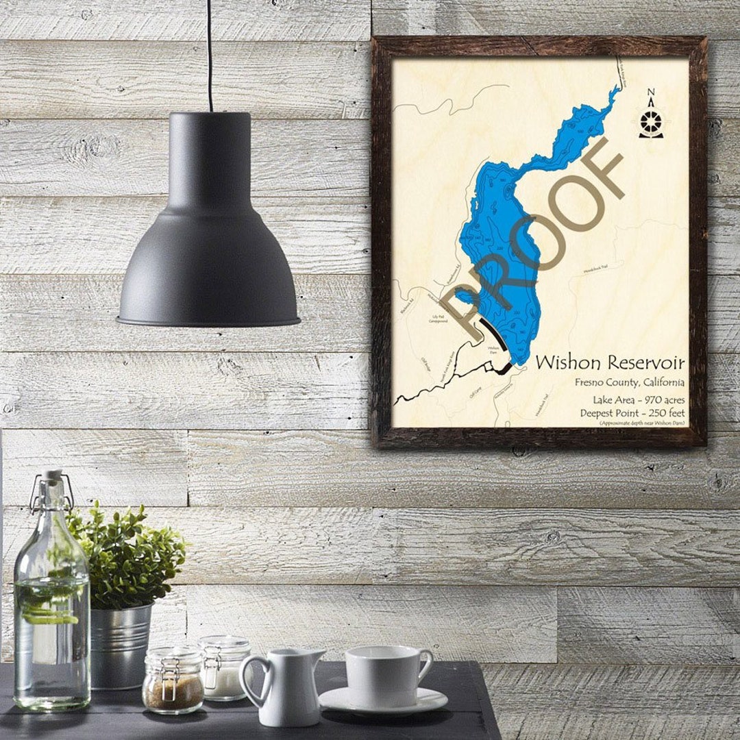 Wishon Reservoir, CA 3D Wood Map | Custom Cabin Decor - Lake House ...
