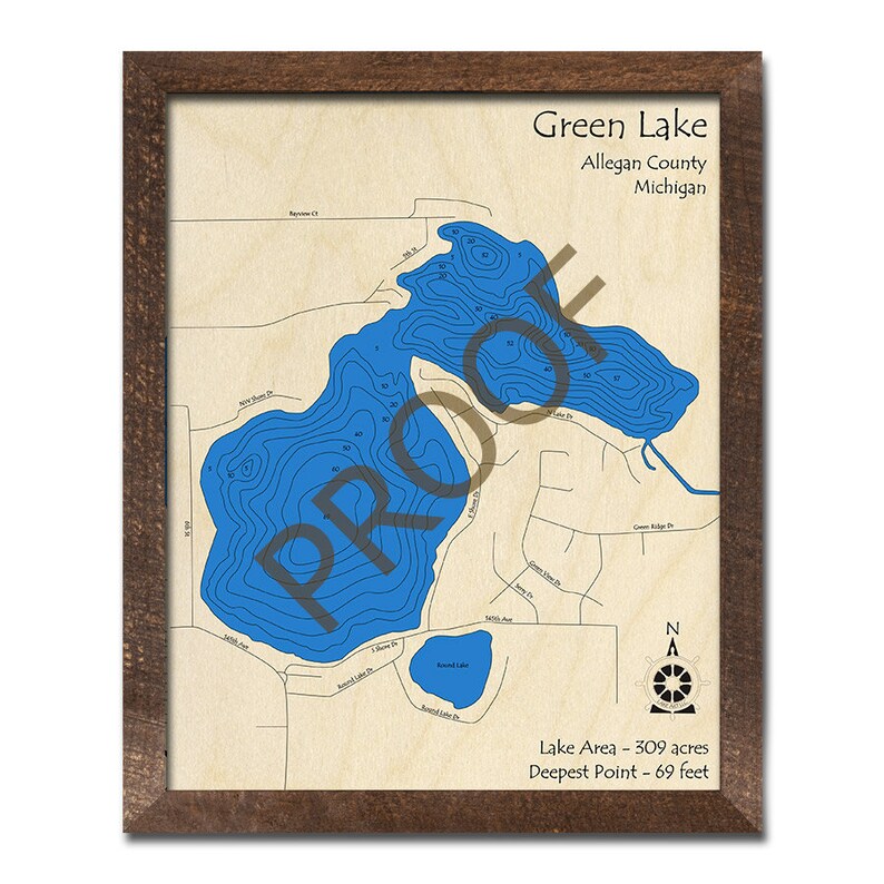 Green Lake allegan Cty MI 3D Wood Map Custom Nautical - Etsy