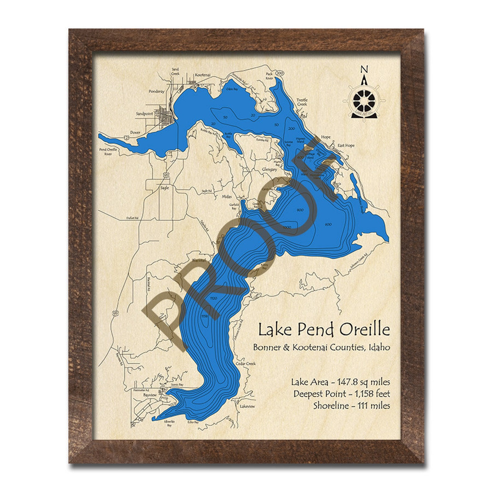 Lake Pend Oreille ID 3D Wood Map 3D Depth Map Cabin Decor - Etsy