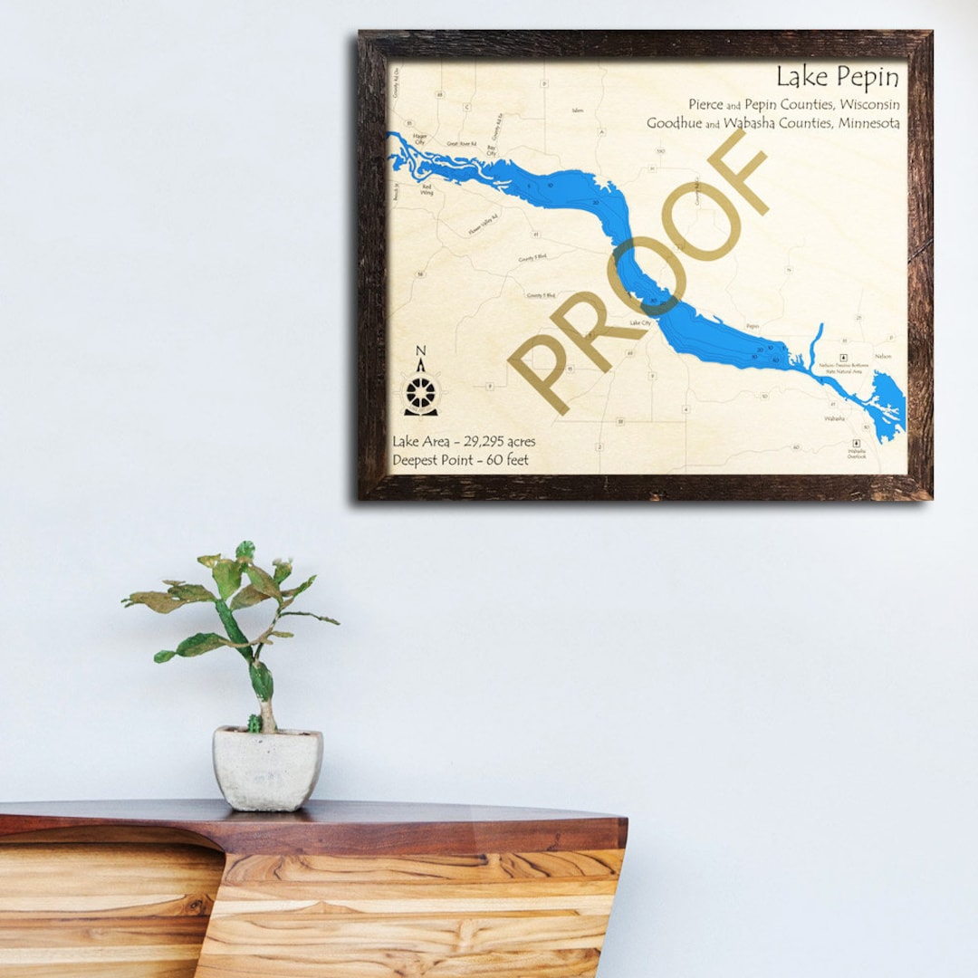 Lake Pepin (WI/MN) 3D Wood Map | Lake House Décor - Cabin Decor ...