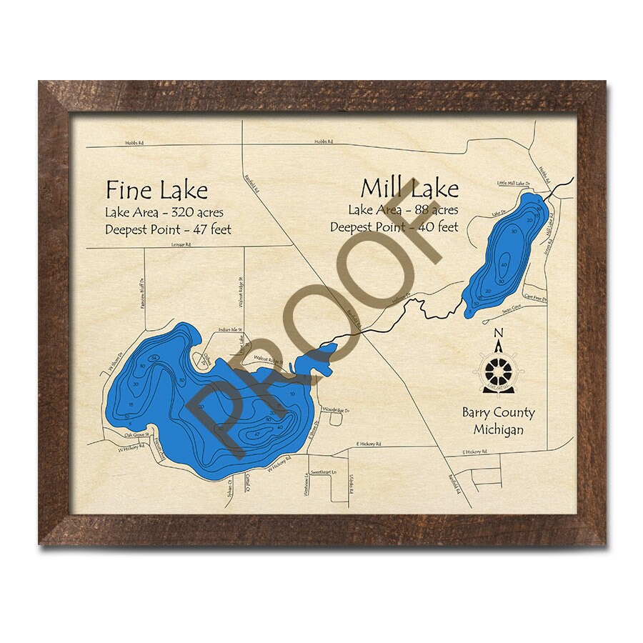 Fine Lake - Mill Lake, MI 3D Wood Map | Custom Nautical Map, Cabin ...