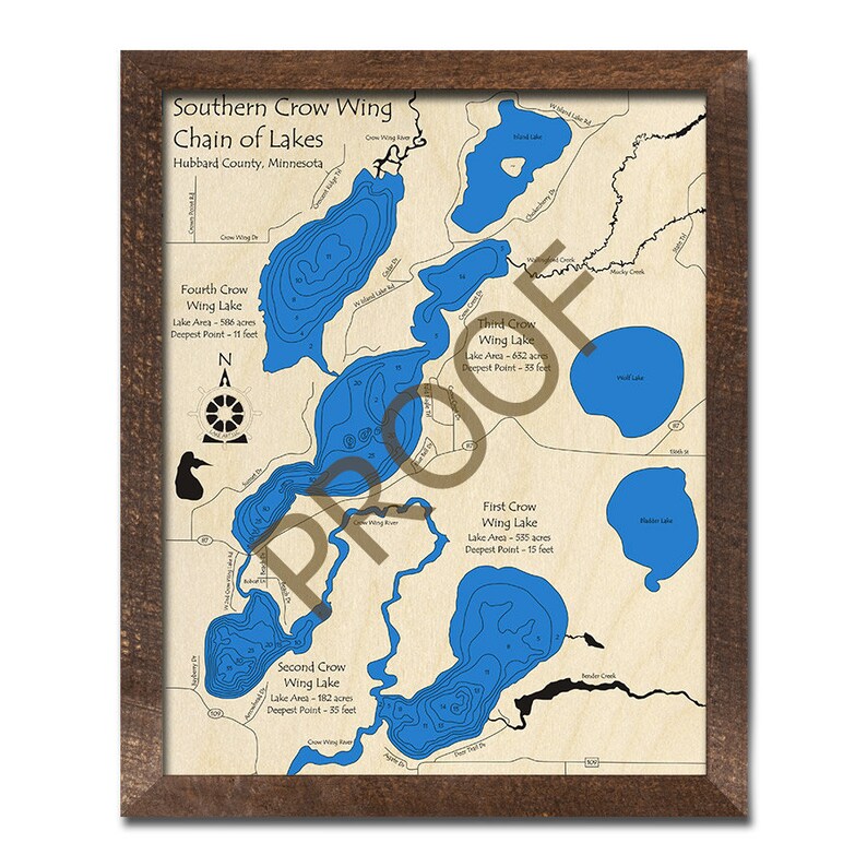 Southern Crow Wing Chain of Lakes MN 3D Wood Map Custom | Etsy