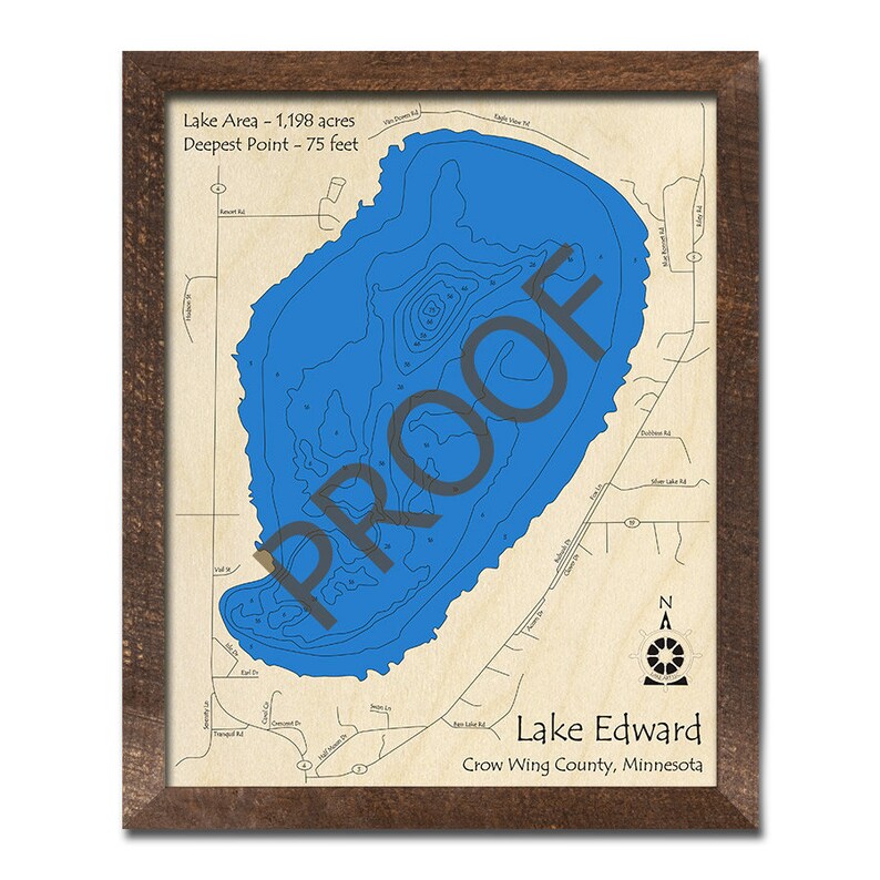 Lake Edward, MN 3D Wood Map | Custom Nautical Map, Cabin Decor, Lake ...