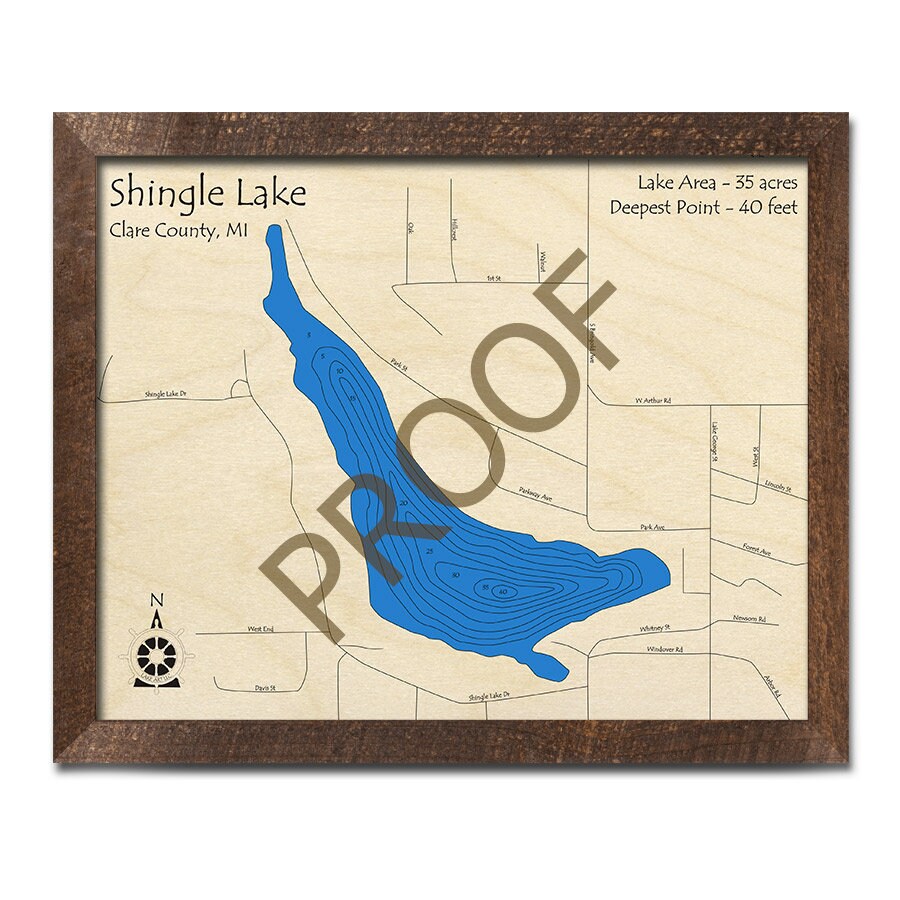 Shingle Lake, MI 3D Wood Carved Map | Custom Nautical Map, Cabin Decor ...