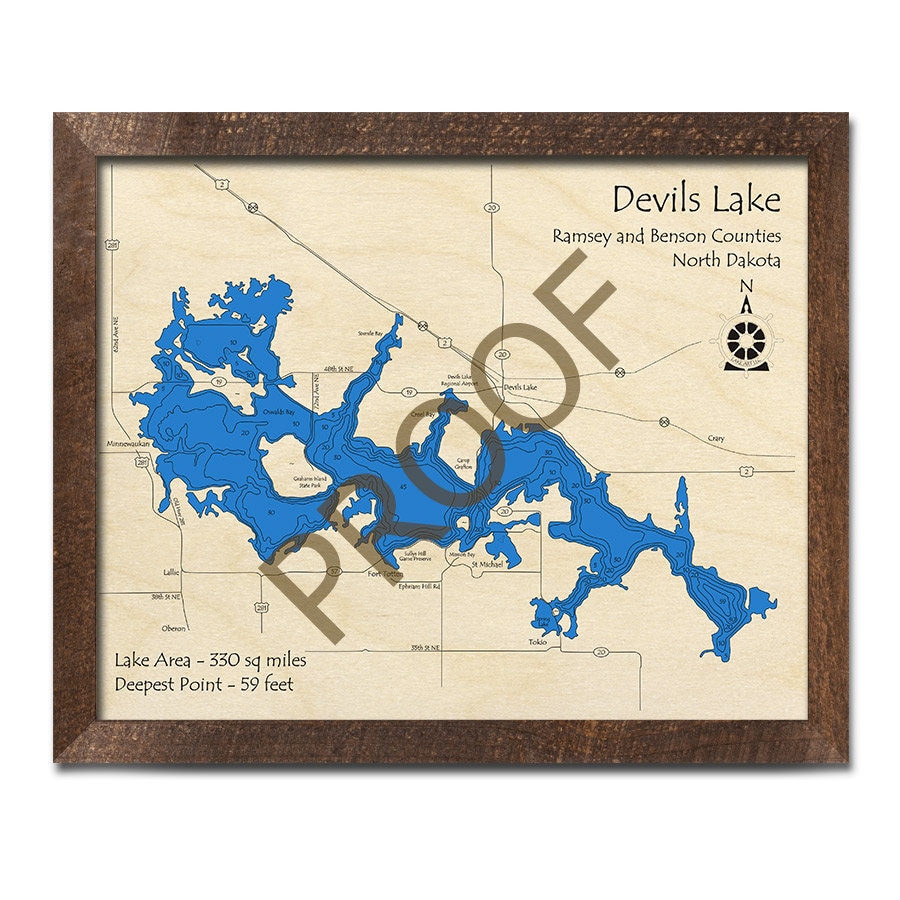 Devils Lake ND 3D Wood Map 3D Depth Map Cabin Decor Lake | Etsy