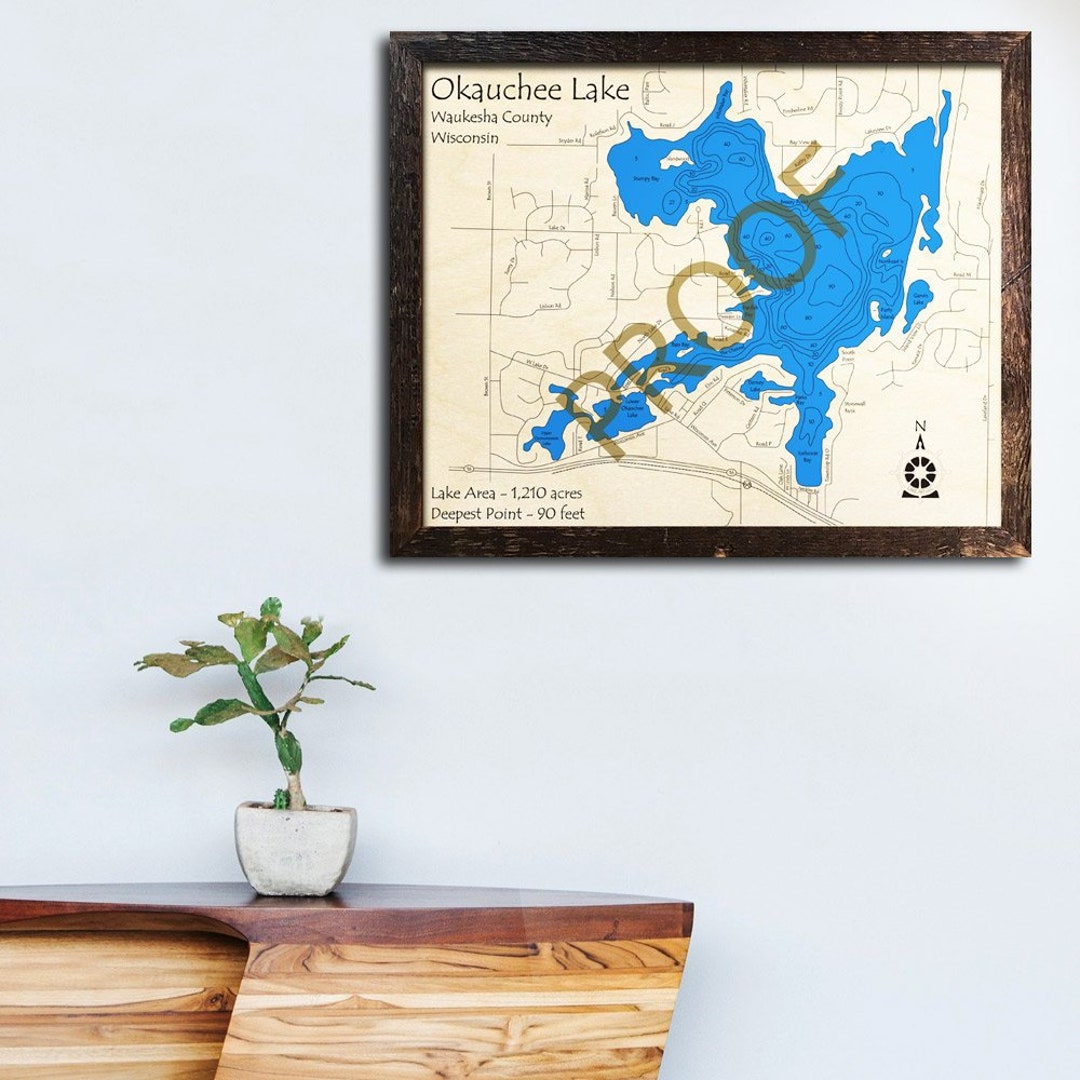 Okauchee Lake, Wisconsin 3D Wood Map | Lake House Décor - Cabin Decor ...