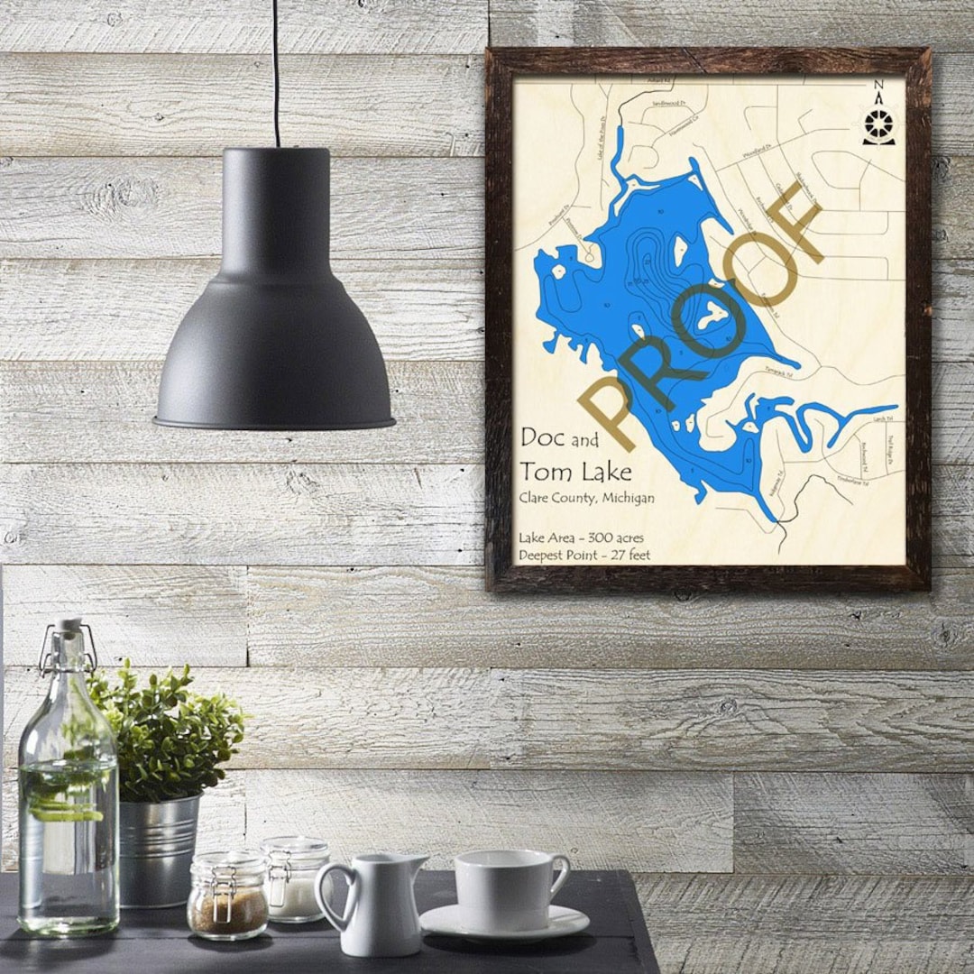 Doc Lake - Tom Lake, Michigan 3D Wood Map | Cabin Decor - Lake House ...