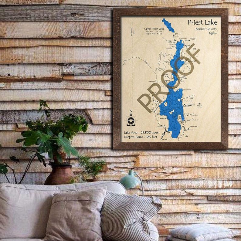 Priest Lake ID 3D Wood Map 3D Depth Map Cabin Decor Lake - Etsy