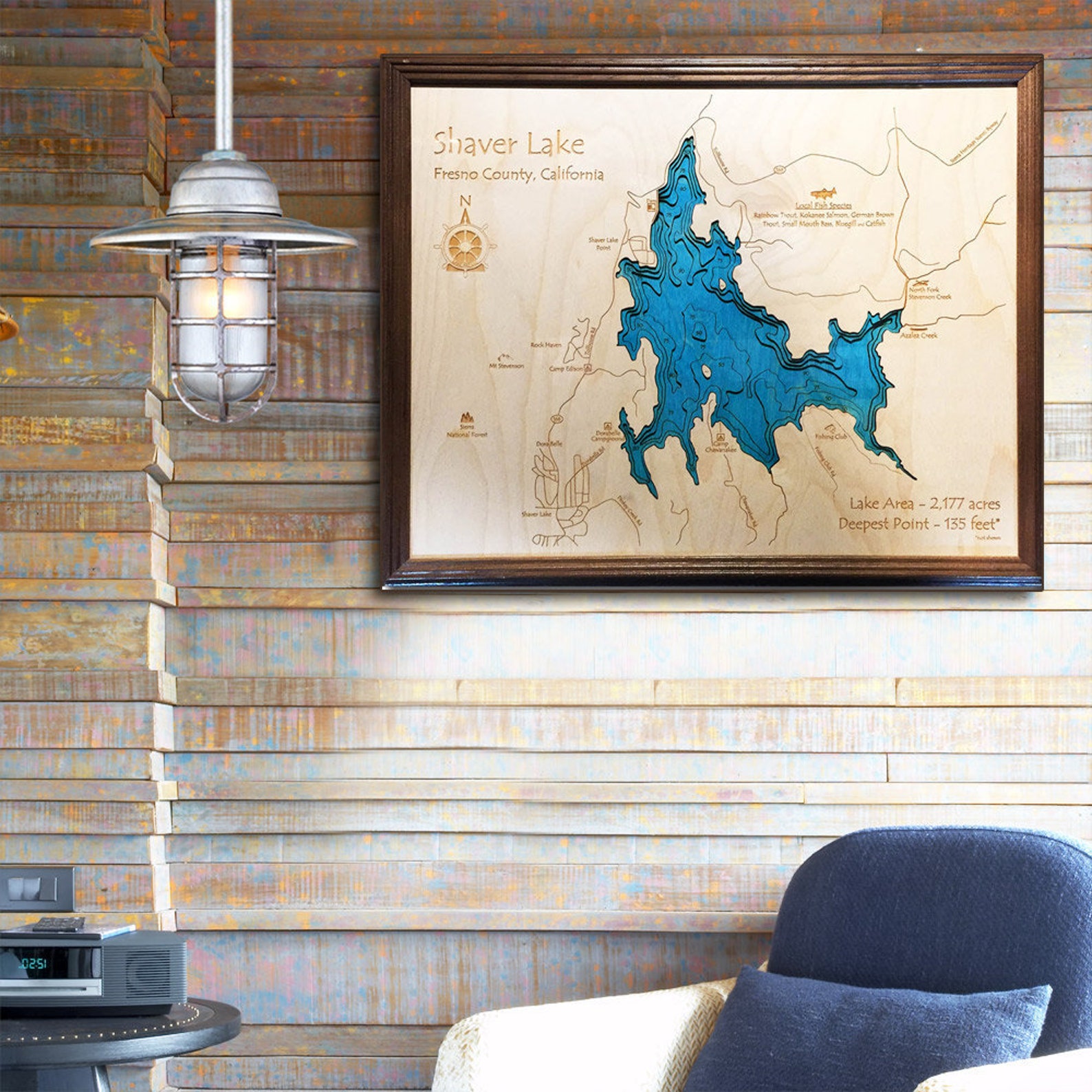 Shaver Lake California 3D Wood Map Depth Map of Shaver Lake | Etsy