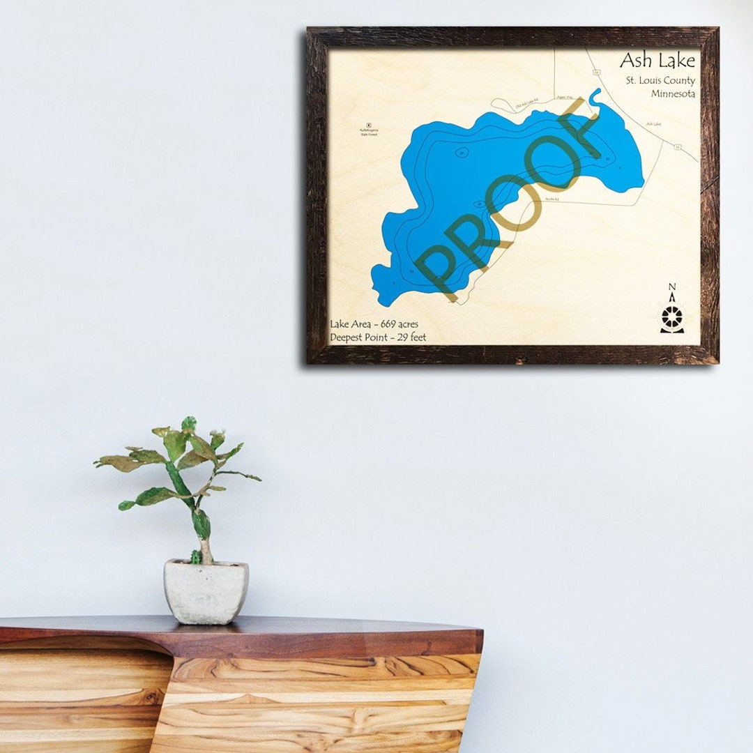 Ash Lake, Minnesota 3D Wood Map | Custom Cabin Decor - Lake House Décor ...