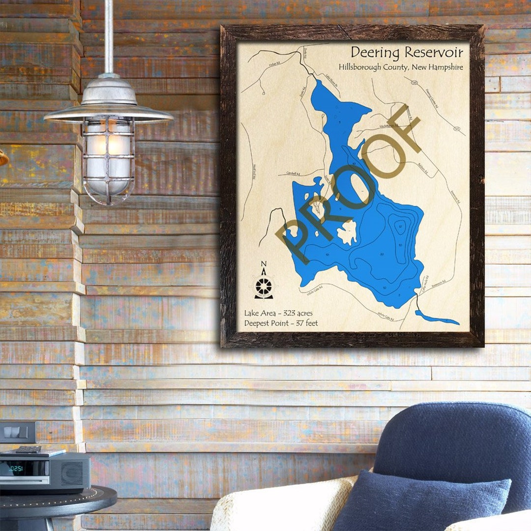 Deering Reservoir, New Hampshire 3D Wood Map | Cabin Decor - Lake House ...