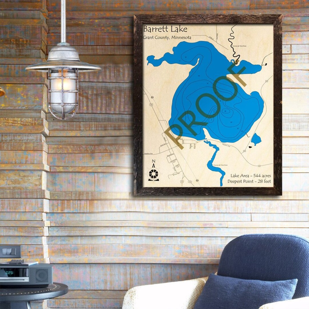 Barrett Lake, Minnesota 3D Wood Map | Custom Cabin Decor - Lake House ...
