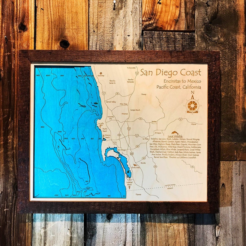 3D San Diego Wood Map San Diego California Nautical Chart - Etsy