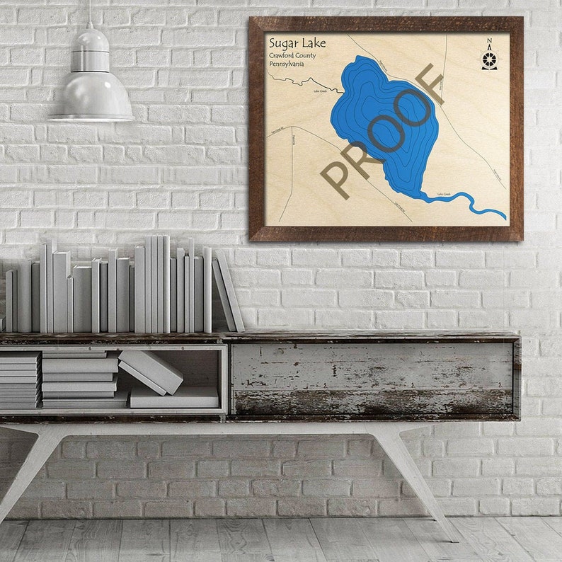 Sugar Lake, PA 3D Wood Map | Custom Nautical Map, Cabin Decor, Lake ...