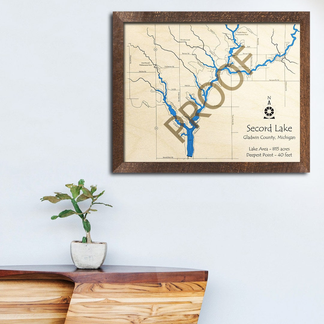 Secord Lake, MI 3D Wood Carved Map | Custom Nautical Map, Cabin Decor ...