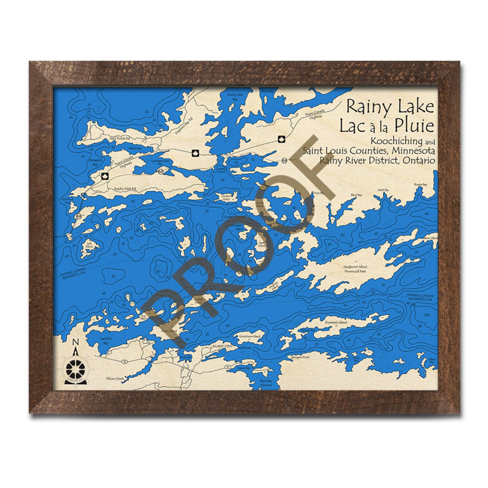 Rainy Lake zoomed MN 3D Wood Map Custom Nautical Map - Etsy