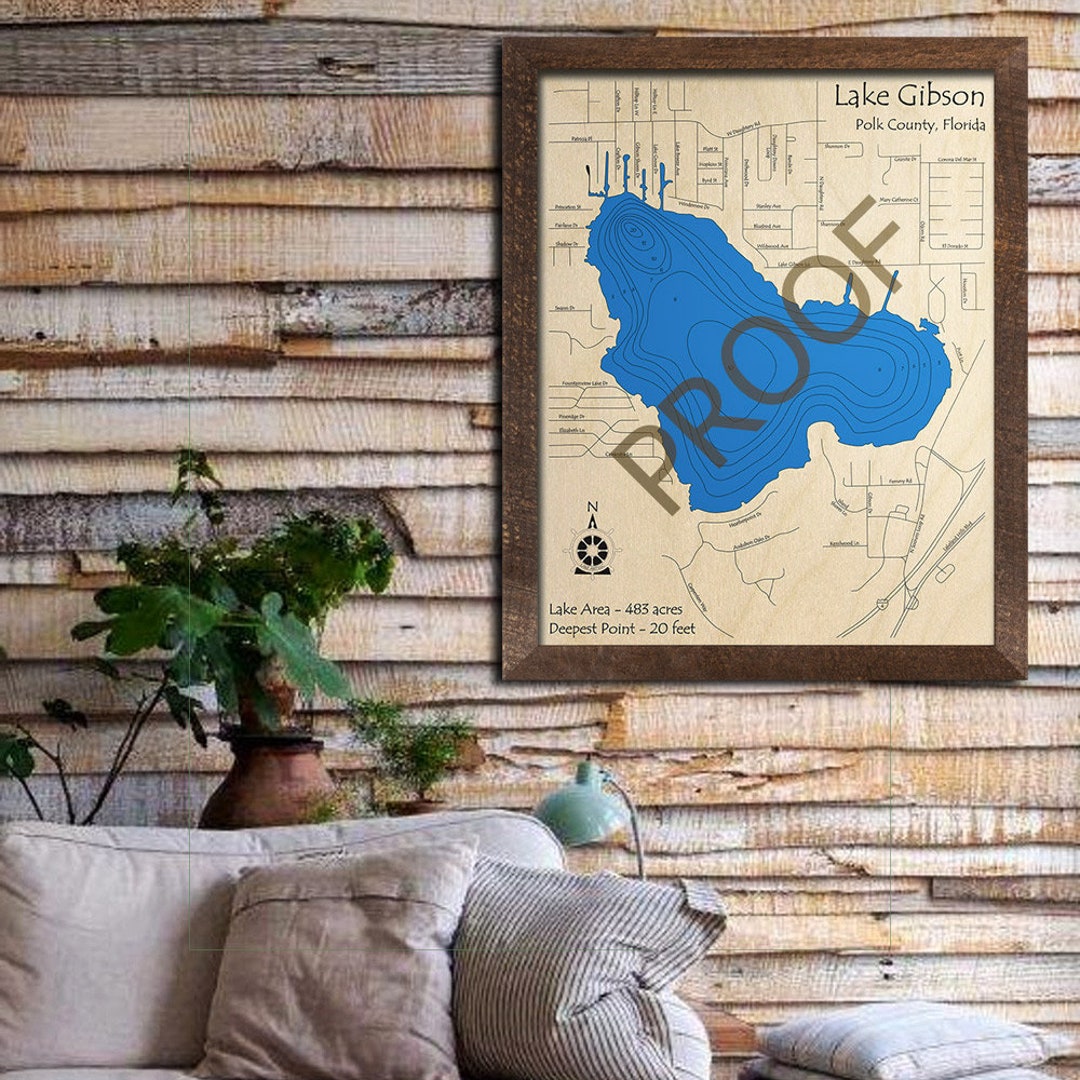 Lake Gibson, FL 3D Map | Custom Nautical Map, Unique Cabin Decor, Lake ...