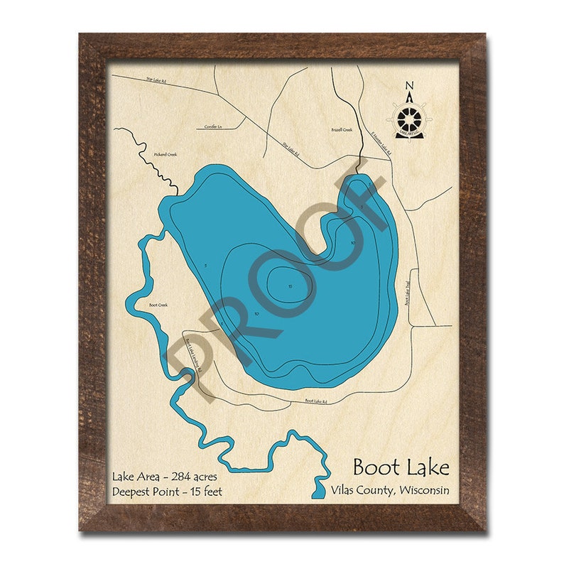Boot Lake vilas Cty WI 3D Wood Carved Map Custom Nautical - Etsy