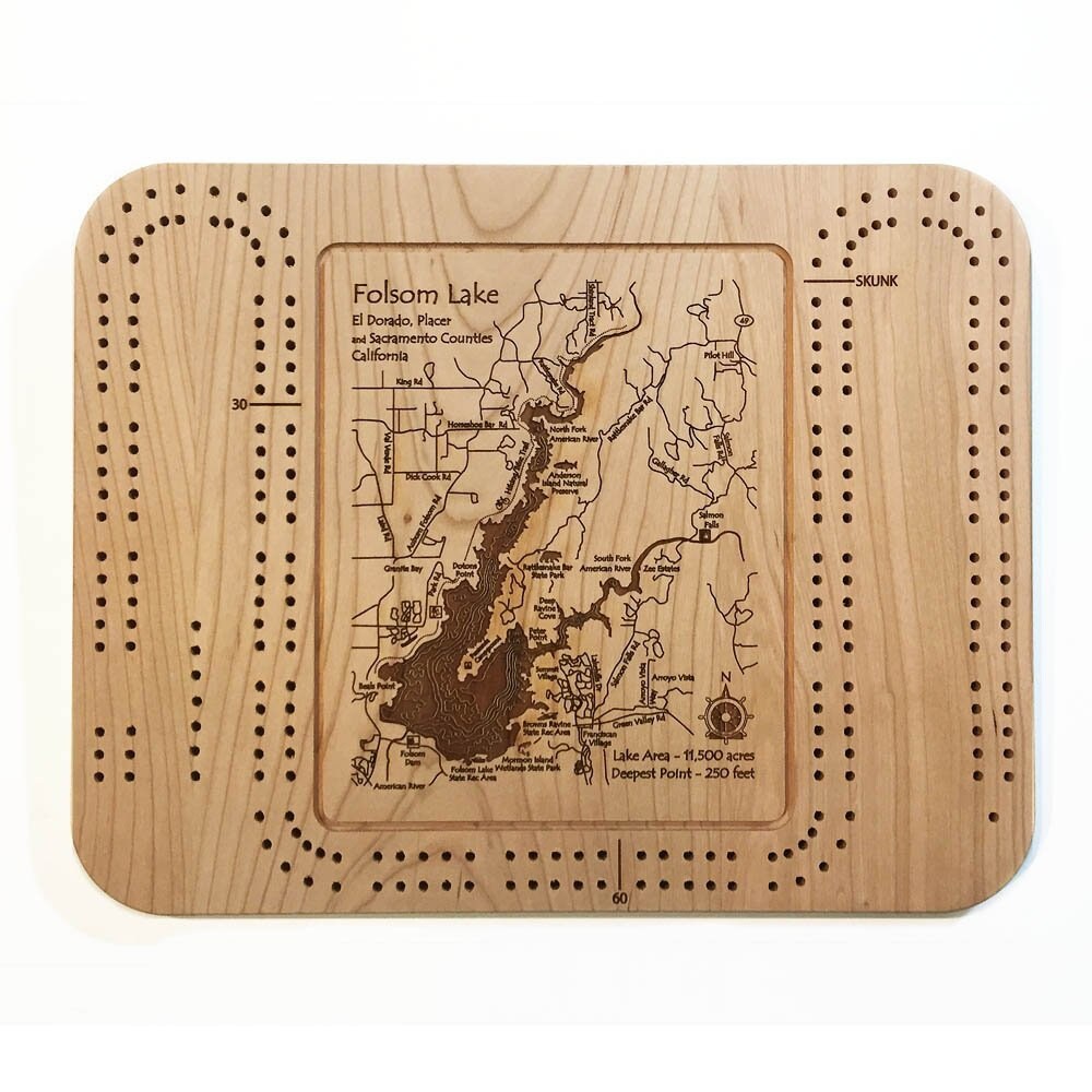 Folsom Lake Map Wooden Cribbage Game Board Custom - Etsy