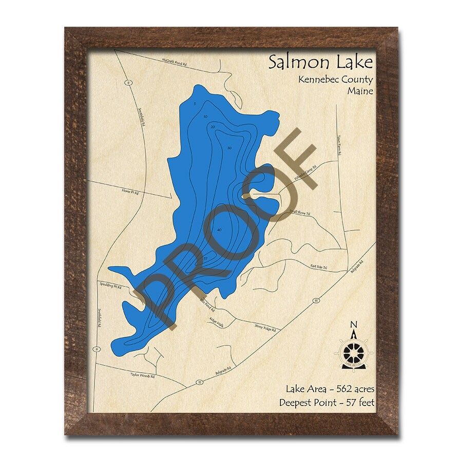 Salmon Lake Maine 3D Wood Map Custom Nautical Map Unique | Etsy