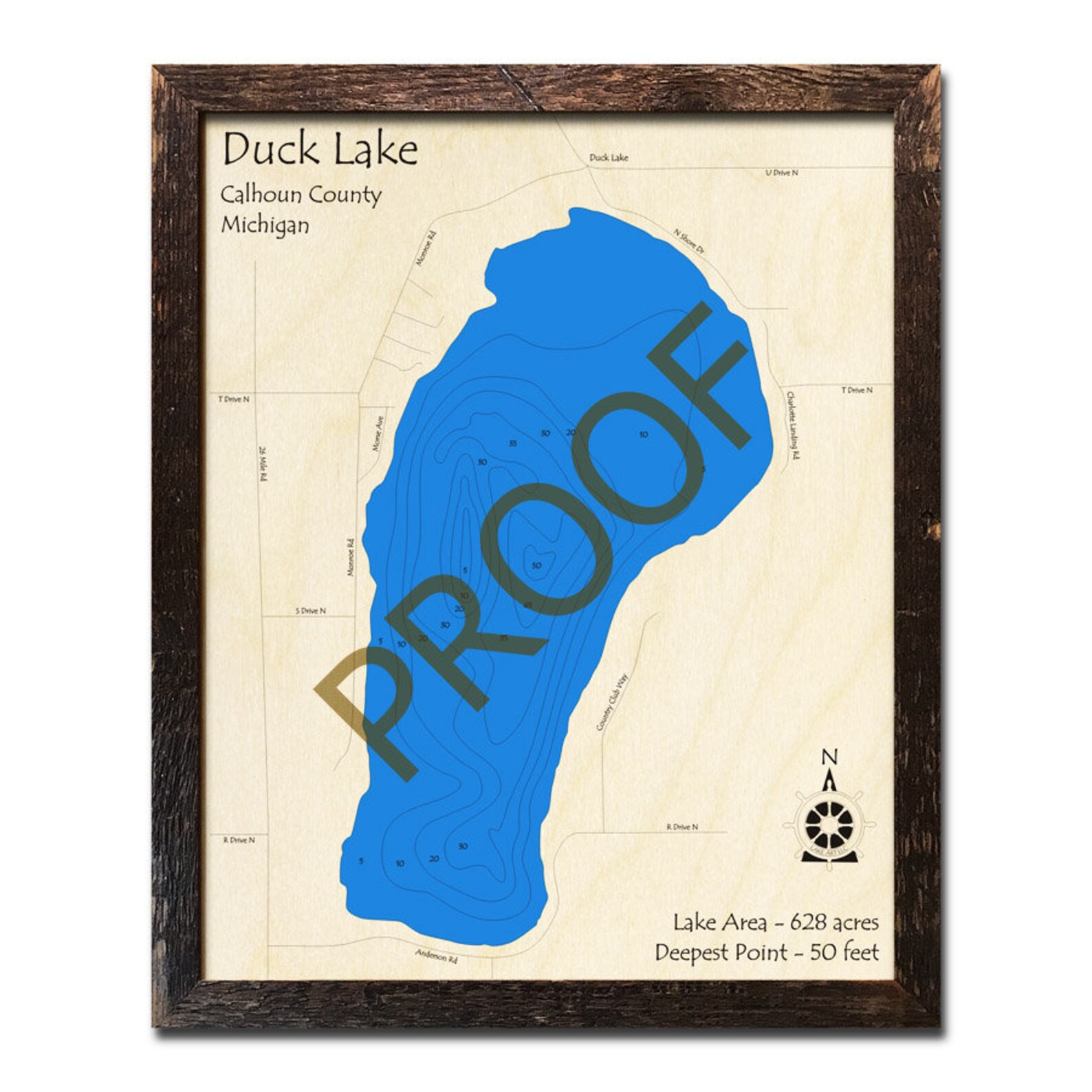 Duck Lake, MI 3D Wood Map | Cabin Decor - Lake House Décor - Nautical ...