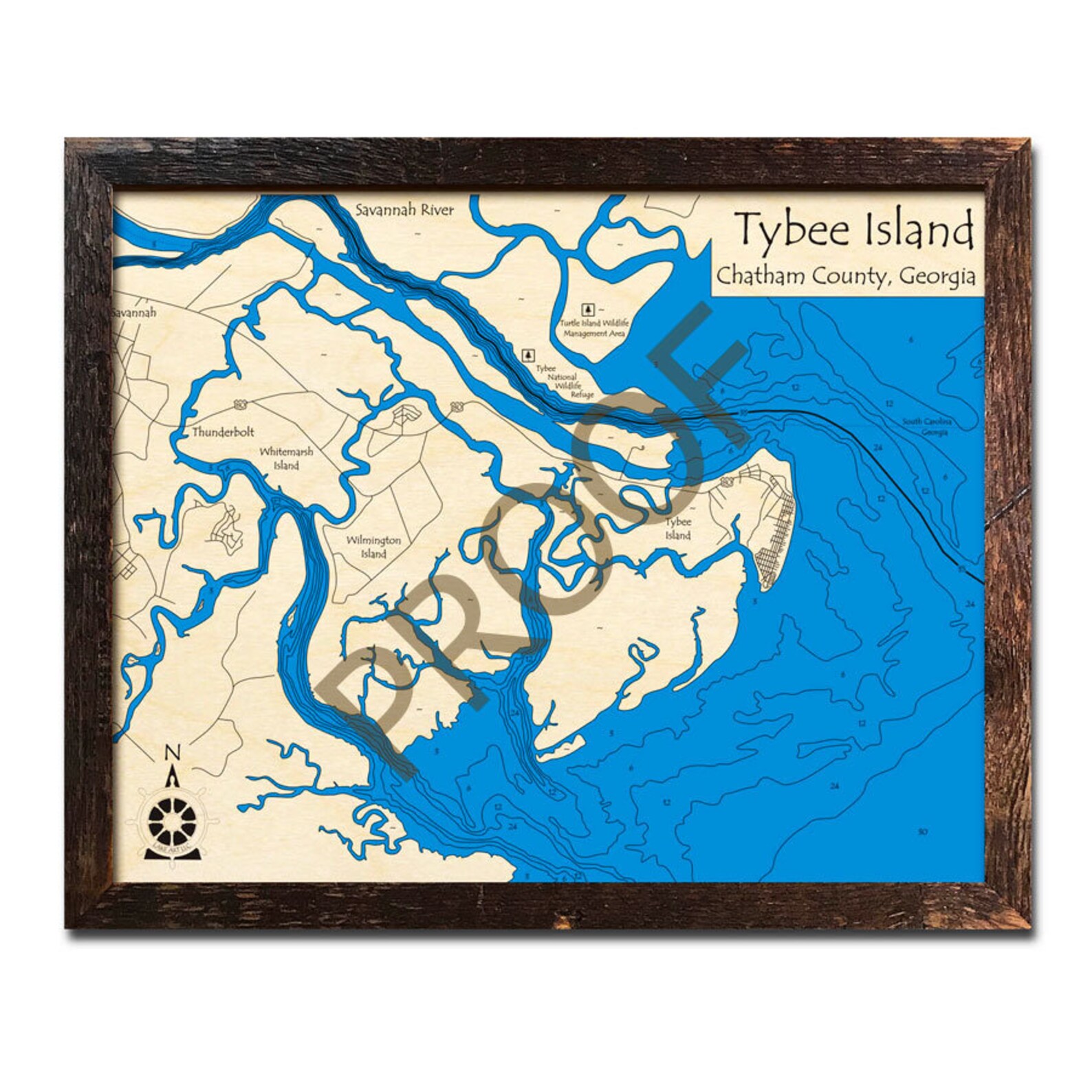 Tybee Island Region Georgia Coast 3D Laser-cut Map - Etsy