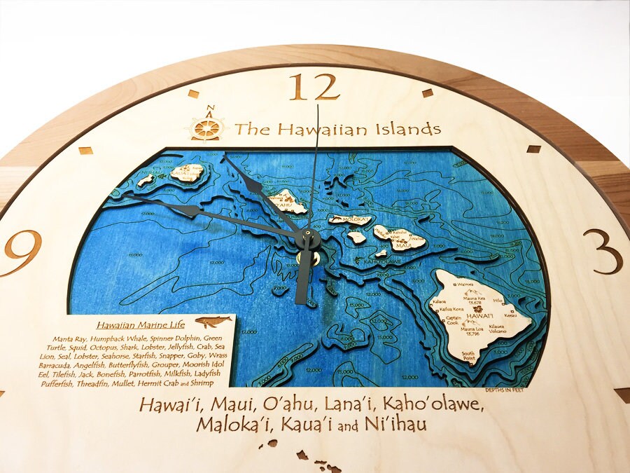 Hawaiian Islands Nautical 3D Wood Clock Custom & | Etsy