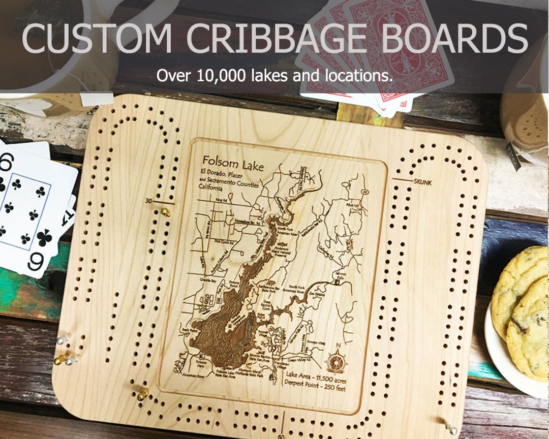 Custom Cribbage Board Personalized Nautical Lake Map Cribbage Boards ...