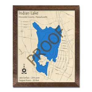 Indian Lake, MA 3D Wood Map | Custom Nautical Chart, Unique Cabin Decor ...