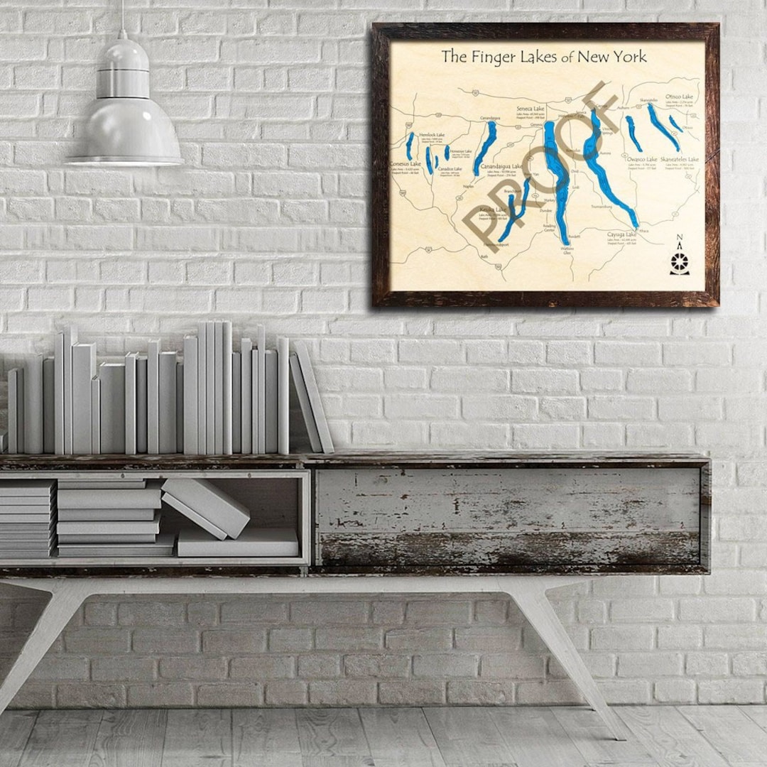 Finger Lakes New York 3D Laser-cut Map | Topographic Wood Map ...