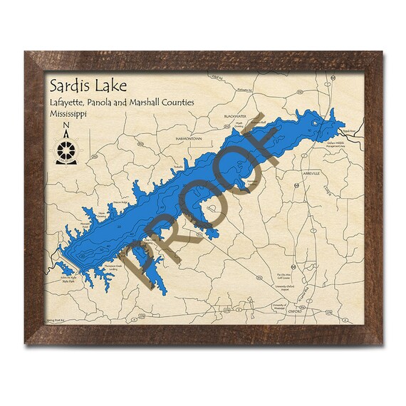 Wooden Sardis Lake Map 3D Nautical Wood Chart Custom - Etsy