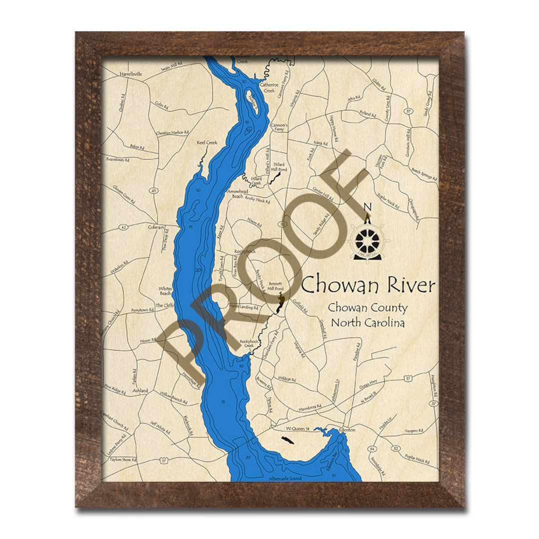 3D Chowan River Map, North Carolina | Custom Nautical Chart, Cabin Decor, Beach House Decor, 3D ...