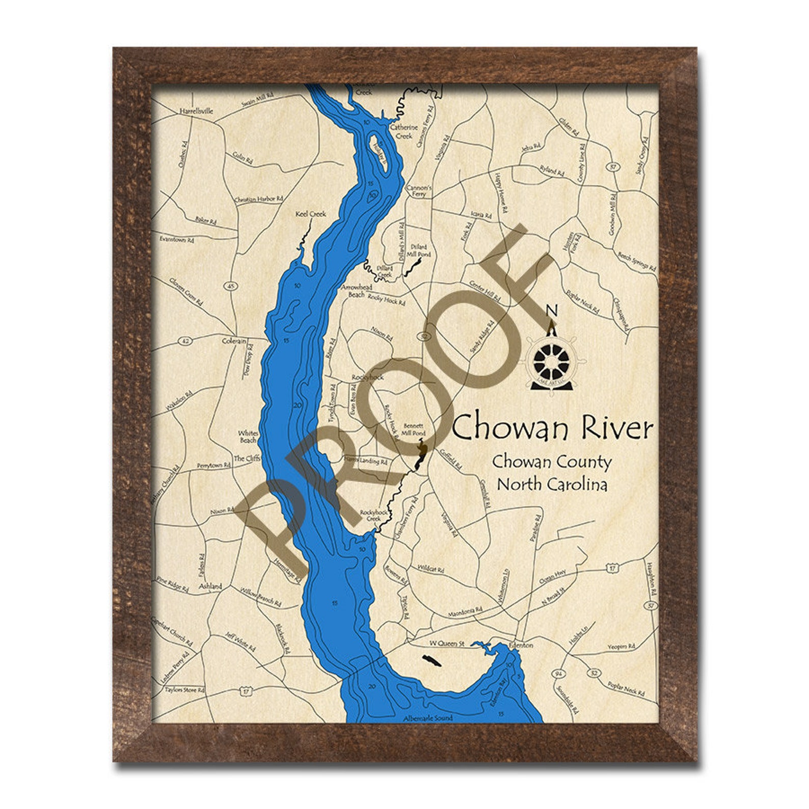 Chowan River, NC 3D Wood Map | Custom Nautical Chart, Cabin Decor ...