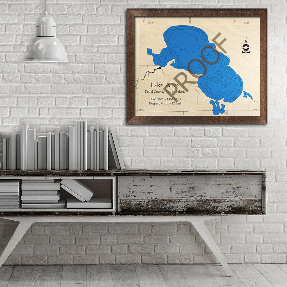 Lake Alice, SD 3D Wood Map | 3D Depth Map, Cabin Decor, Lake House ...