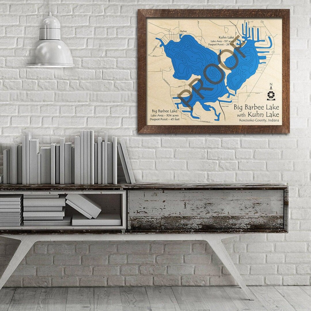 Big Barbee Lake - Kuhn Lake, Indiana 3D Wood Map | Custom Nautical Map ...
