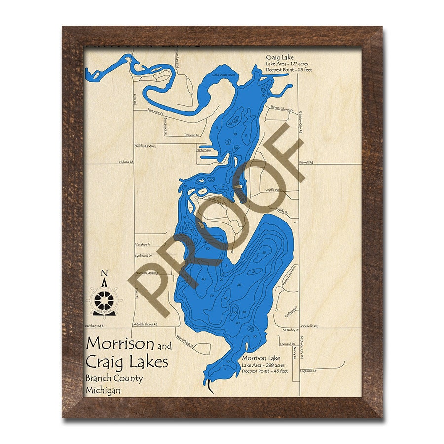 Craig Lake - Morrison Lake, MI 3D Wood Map | Custom Nautical Map, Cabin ...