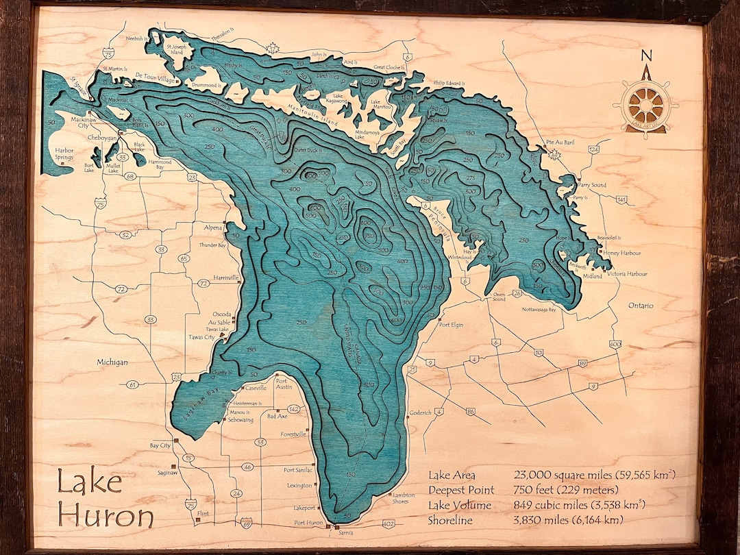 3D Lake Huron Wood Map | Great Lakes Maps | Lake House Décor - Cabin ...