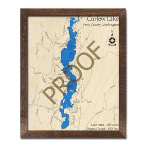 Curlew Lake, WA 3D Wood Map | 3D Depth Map, Cabin Decor, Lake House ...