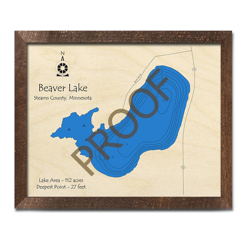 Beaver Lake, MN 3D Wood Map | Custom Nautical Map, Cabin Decor, Lake ...