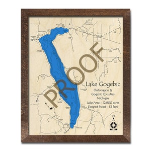 Lake Gogebic, MI 3D Wood Map | Custom Nautical Map, Cabin Decor, Lake ...