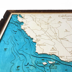 California Coast 3D Nautical Wood Map | Laser-etched Carved Wooden Map ...