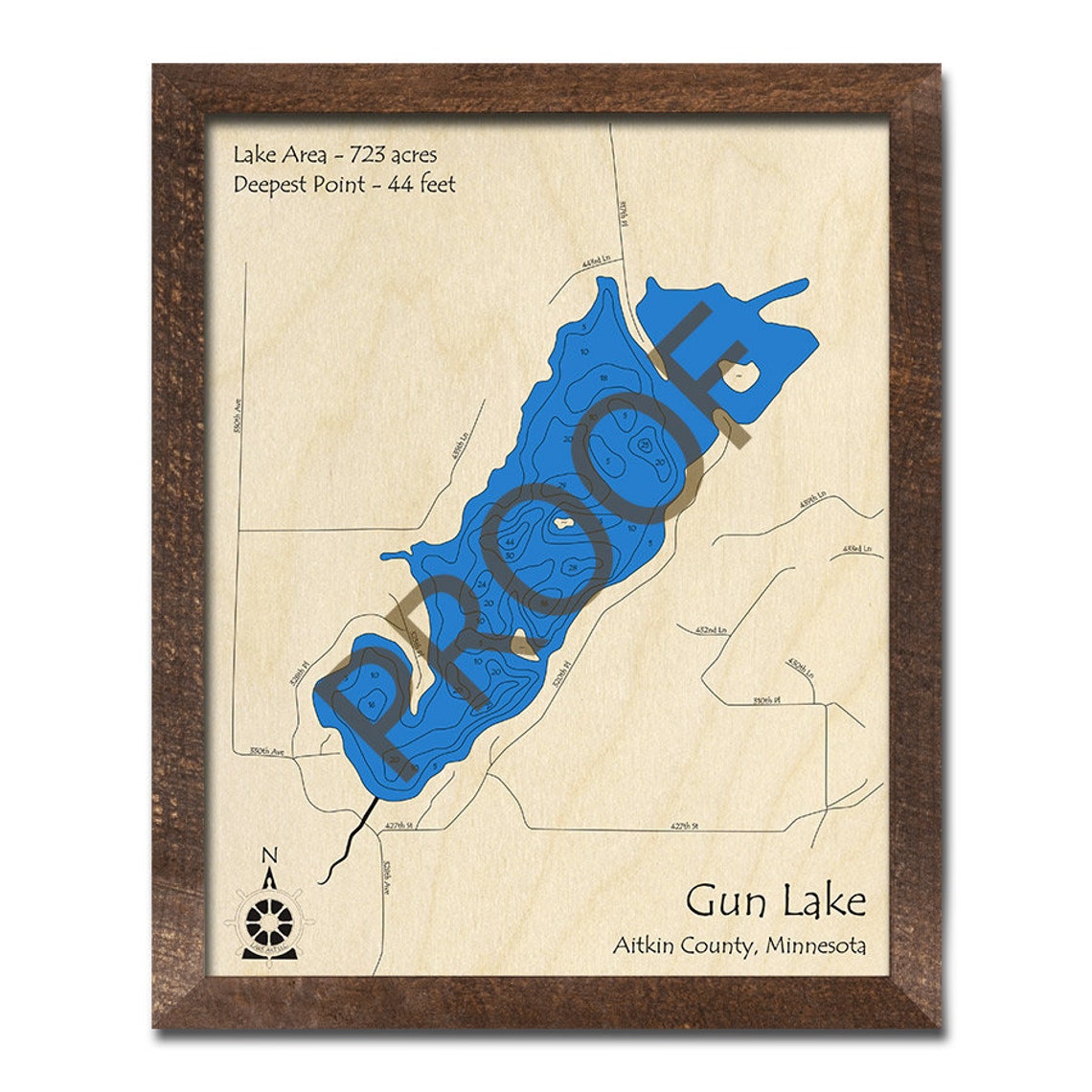 Gun Lake MN 3D Wood Map Custom Nautical Map Cabin Decor | Etsy