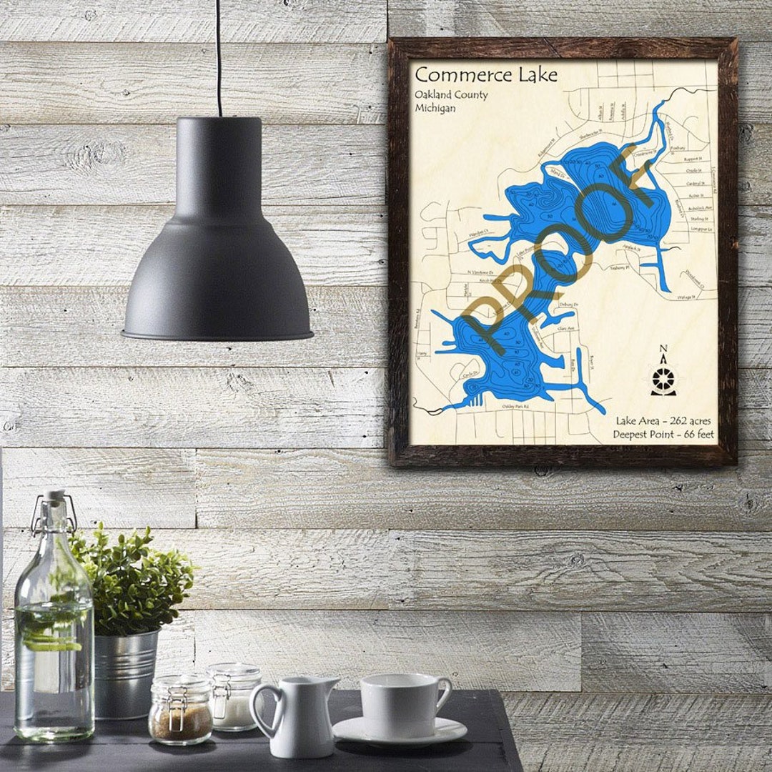 Commerce Lake, MI 3D Wood Map | Custom Cabin Decor - Lake House Décor ...