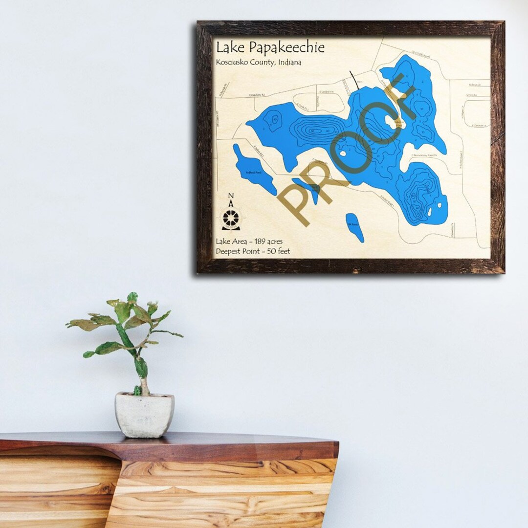 Lake Papakeechie, IN 3D Wood Map | Custom Cabin Decor - Lake House ...