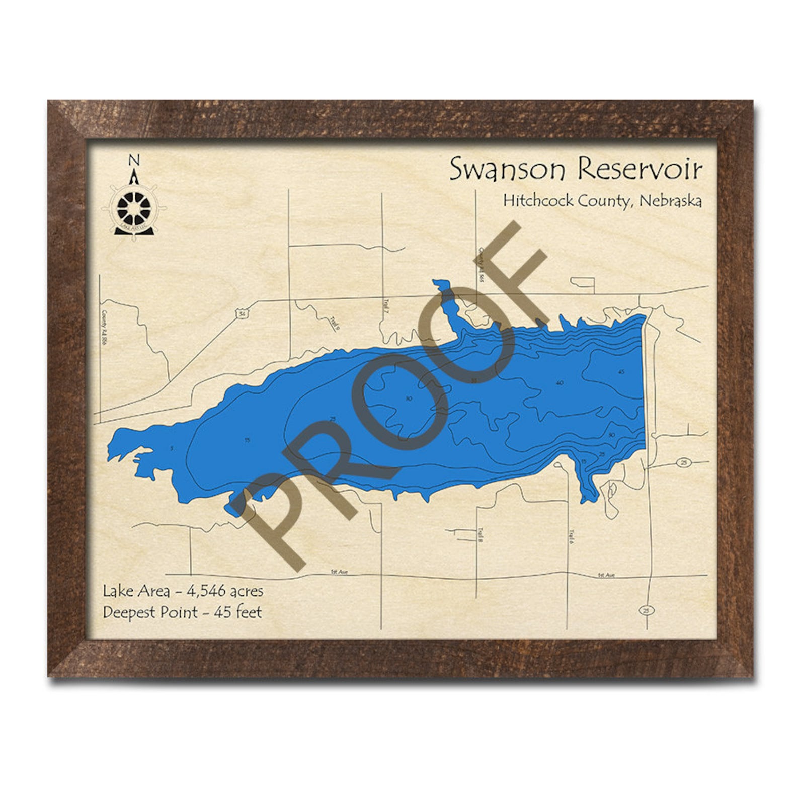 Swanson Reservoir NE 3D Wood Map 3D Depth Map Cabin Decor - Etsy