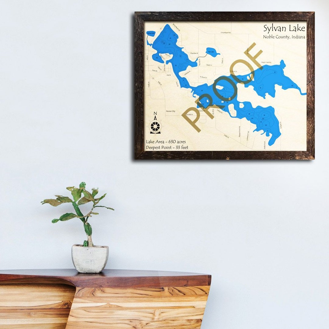 Sylvan Lake, Indiana 3D Wood Map | Custom Cabin Decor - Lake House ...