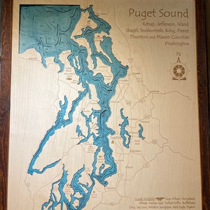3D Puget Sound Wooden Map Laser-engraved Puget Sound Wall Art Wedding ...